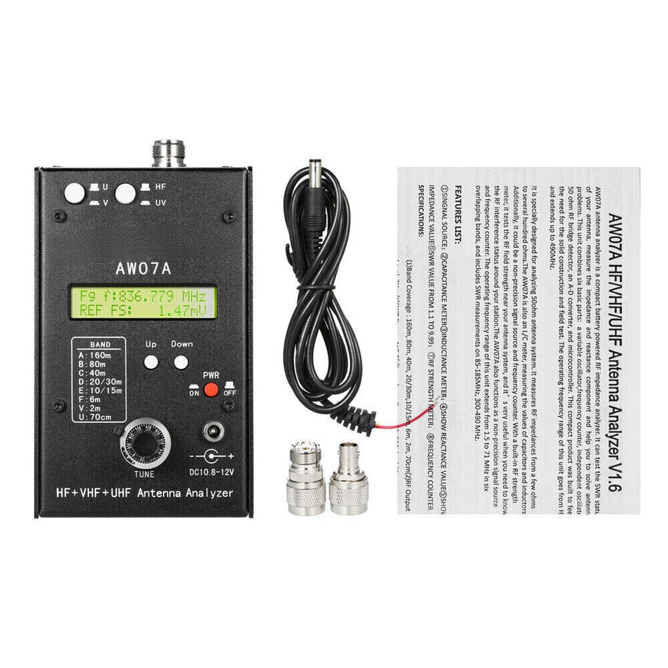AW07A HF/UHF/VHF 160M 490Mhz Impedance SWR Antenna Analyzer Shortwave ...