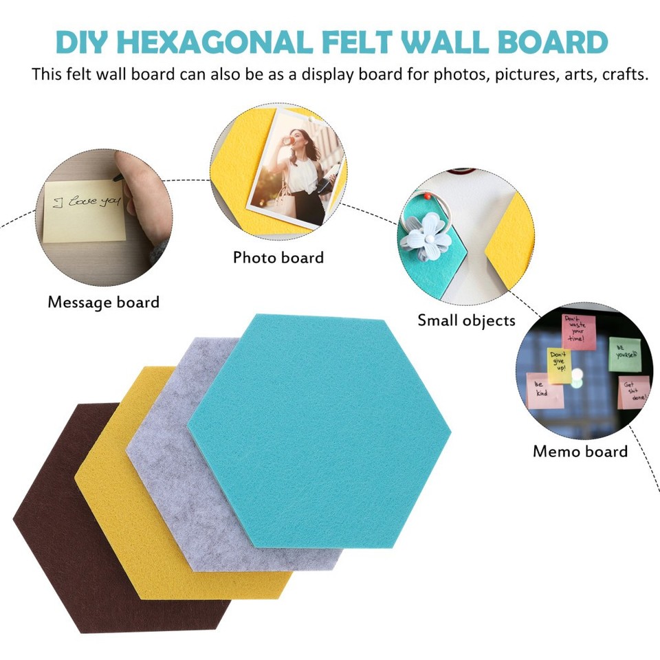 8 Pcs Felt Hexagon Tile Wall Board Self Adhesive Memo Bulletin Board ...