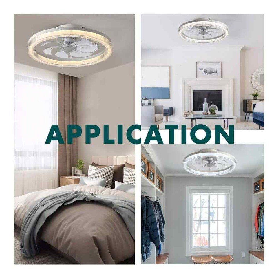 FANNEHONNE 20 in. LED Indoor White Flush Mount Ceiling Fan w/ Light and ...