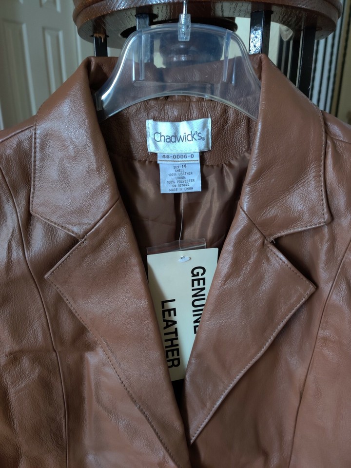 Chadwick's Women Genuine 100% Leather Jacket In Chestnut Color Size 14 ...