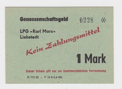 1 Mark Banknote DDR LPG Geld "Karl Marx" Liebstedt (123624) | eBay.de