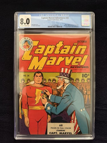 Captain Marvel Adventures # 28, Uncle Sam Cover, CGC 8.0 OW/W (Fawcett ...
