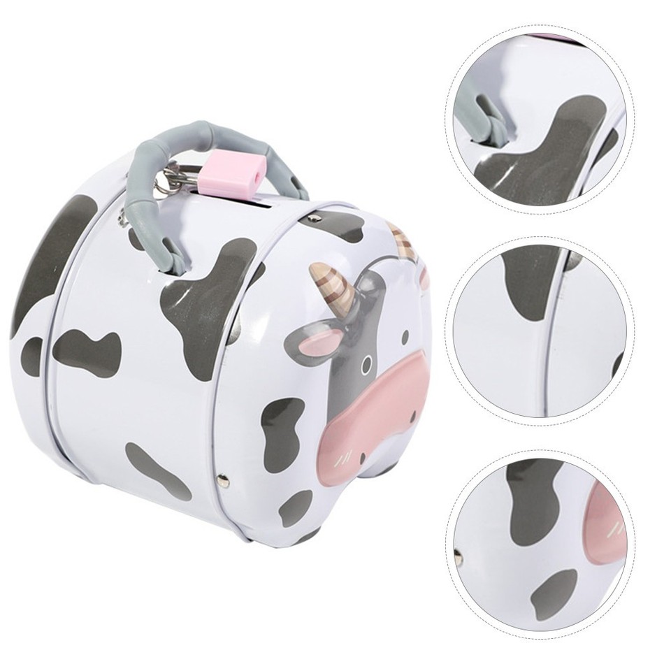 2pcs Cartoon Milk Cow Money Box Tinplate Piggy Bank Money Saving Box ...