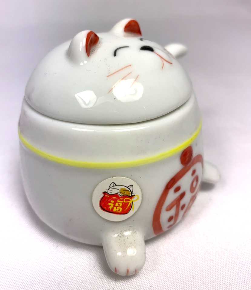 Maneki Neko Condiment Jar & Spoon Lucky Beckoning Cat Japanese | eBay