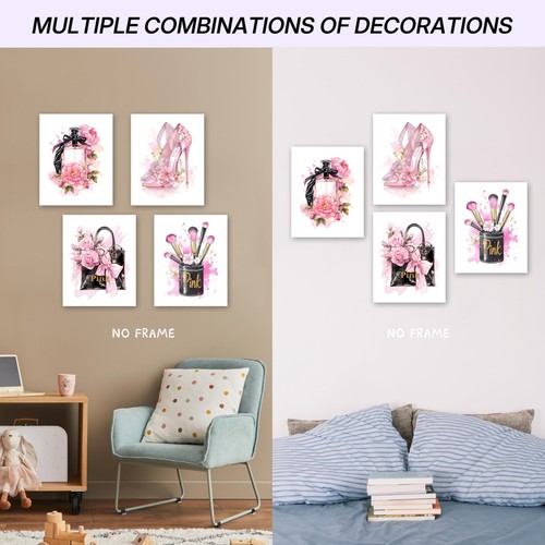 4 Pieces Funny Pink Wall Decor, Perfume Shoes Handbag Makeup Brushes ...