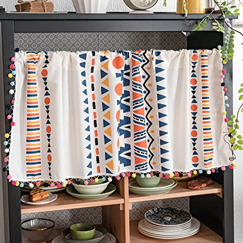 Colorful Cotton Linen Valances for Windows, Unique Geo Triangles Print ...