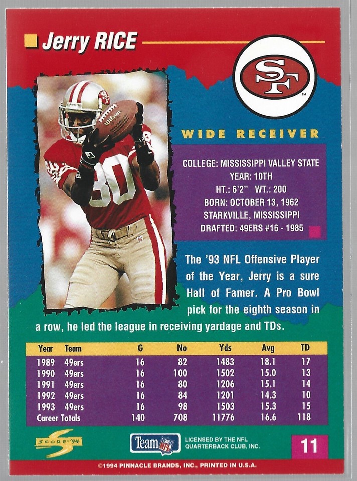 1994 Score Jerry Rice All Pro #11 49ers | eBay