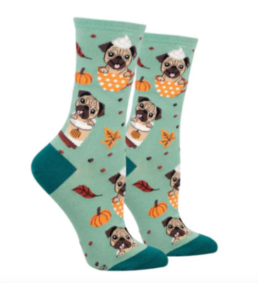 Pugkin Spice Latte Socksmith Women's Crew Socks Halloween Pug Puppy ...