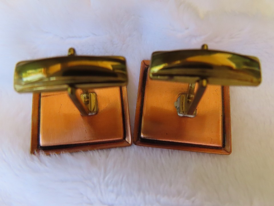 Vintage Mid Century Copper Cufflinks Black Enamel Retro Abstract Silver ...