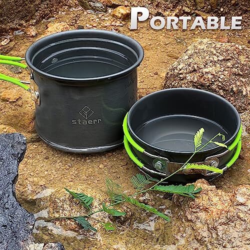 14pcs Camping Cookware Mess Kit, Non-Stick Lightweight Pots Pan Set ...