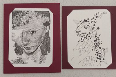 Matted Lino Cut Art Print Lot Mary Gray PA Woman Flowers in Hair Cherub ...