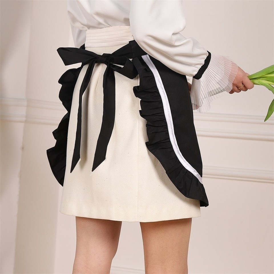 Pleated Ruffle Kitchen Apron Water Resistant Work Apron Waist Apron ...