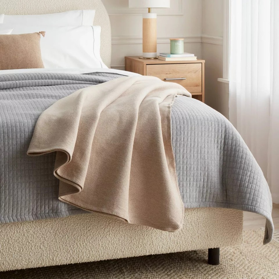 Full/Queen Brushed Cotton Blanket Solid Khaki - Threshold | eBay