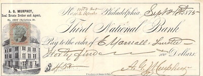 1875 PHILADELPHIA E YARNALL TRUSTEE HEIRLOOM AUTOGRAPH BANK CHECK ...