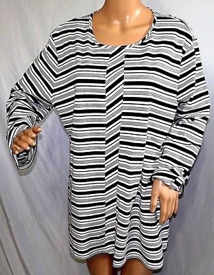 N Touch Women Plus 1x 2x 3x Black Gray Ivory Striped Sweater Top Blouse ...