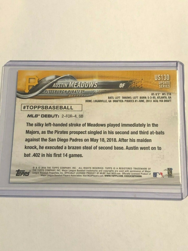2018 Topps Update Series Rookie Debut Card Austin Meadows #US130 RC ...