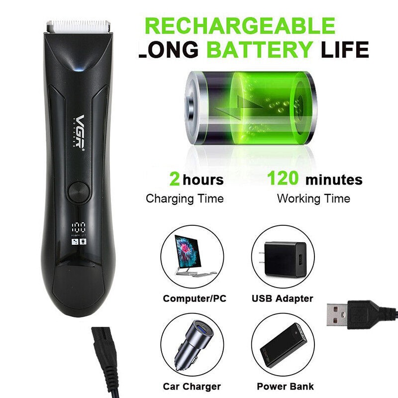 Men's Pubic Hair Trimmer Electric Groin & Body Hair Shaver for Balls ...