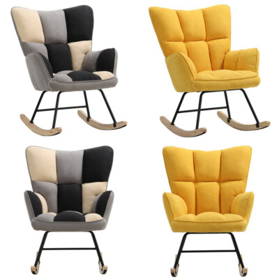 Linen Patchwork Rocking Chair Armchair Recliner Garden Sun Lounger ...