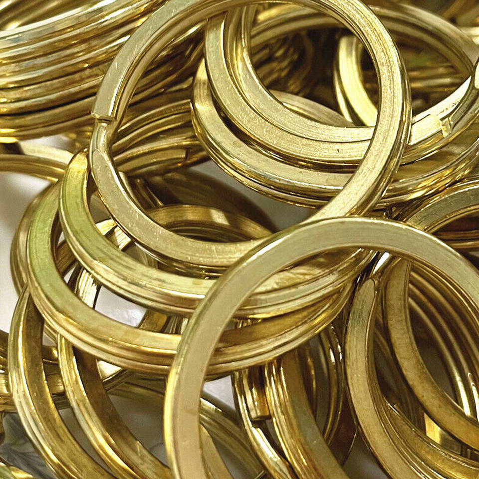 Solid Brass Split Rings Large Key Ring 35mm Flat Double Hook Loop ...