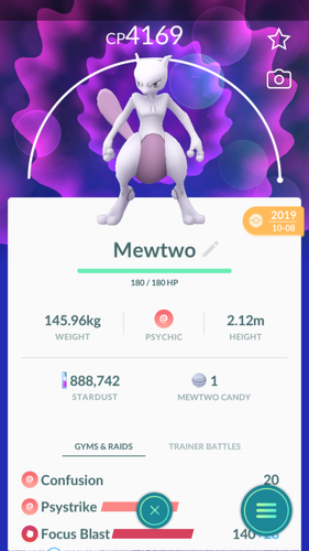 Pokémon Trade GO - Mewtwo Level 40 Legacy Psystrike & 2nd Move for PVP ...