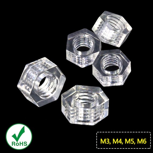 M3 M4 M5 M6 Hexagon Nut DIN 934 Clear Polycarbonate Plastic Hex Full ...