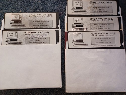 COMPUTE!'s PC (Oct, Dec/'90 + Feb, Apr, June/'91) - 5.25" 5 disk lot ...