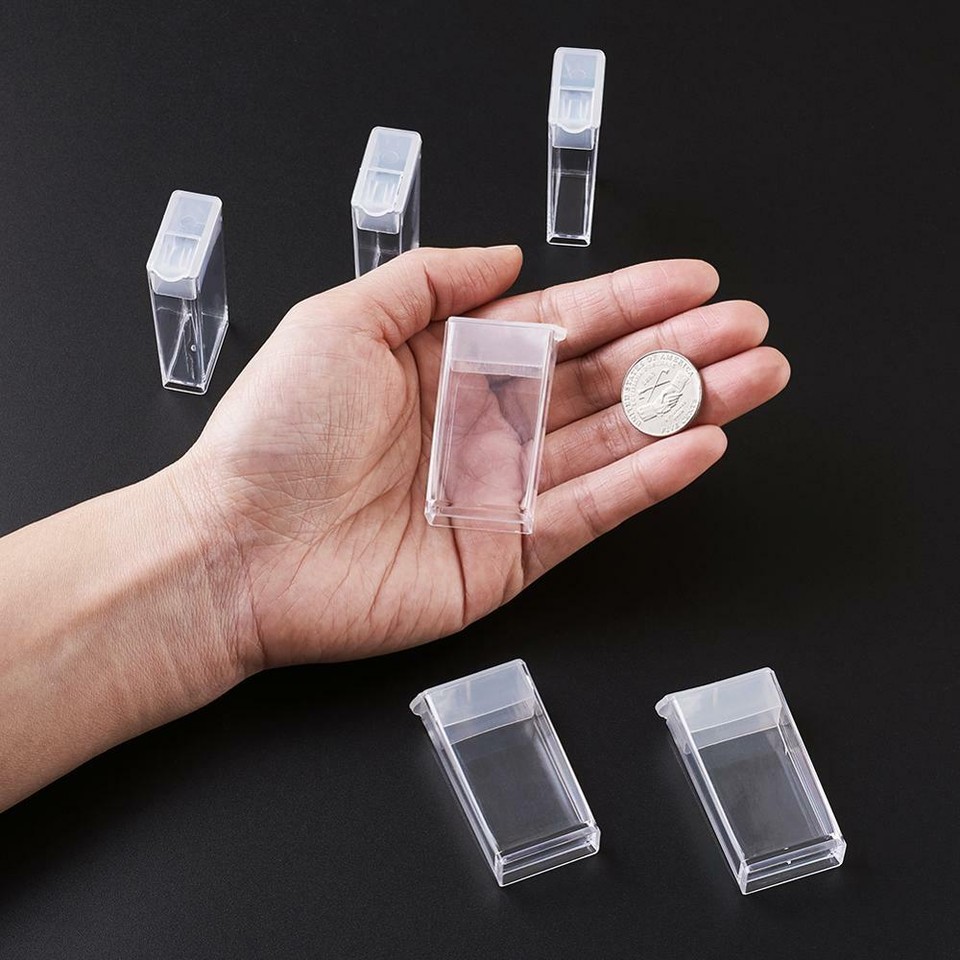 100 Pcs Rectangle Plastic Bead Containers Flip Top Bead Storage Box 5x2 ...