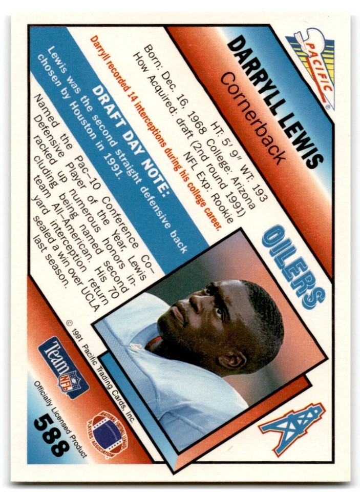 1991 Pacific Darryll Lewis Rookie Houston Oilers #588 | eBay