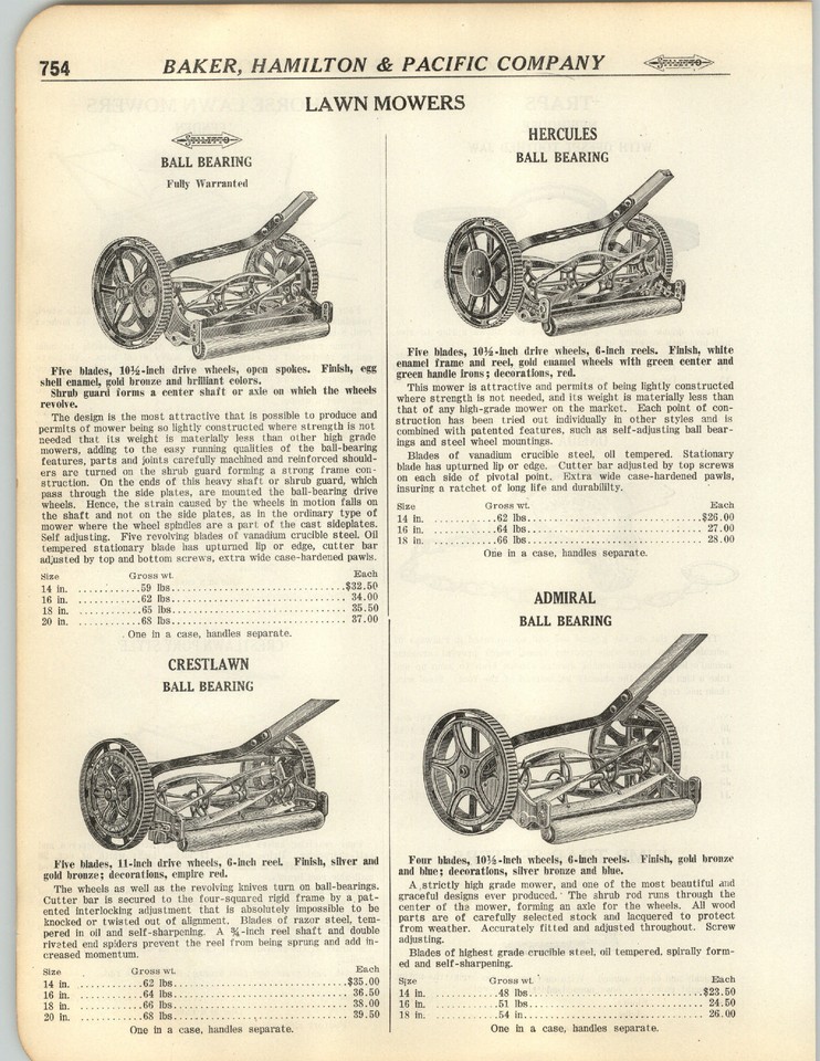 1923 PAPER AD Crestlawn Fender Horse Drawn Golf Course Lawn Mower ...