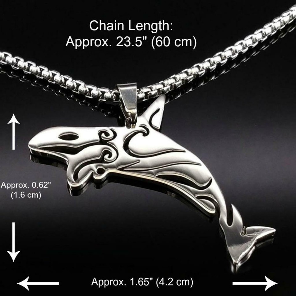 ORCA NECKLACE 23.5" Chain Stainless Steel Pendant Killer Whale NEW ...