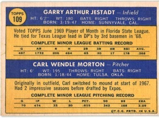 1970 TOPPS # 109 - MONTREAL EXPOS - ROOKIE STARS - CARL MORTON & GARRY ...