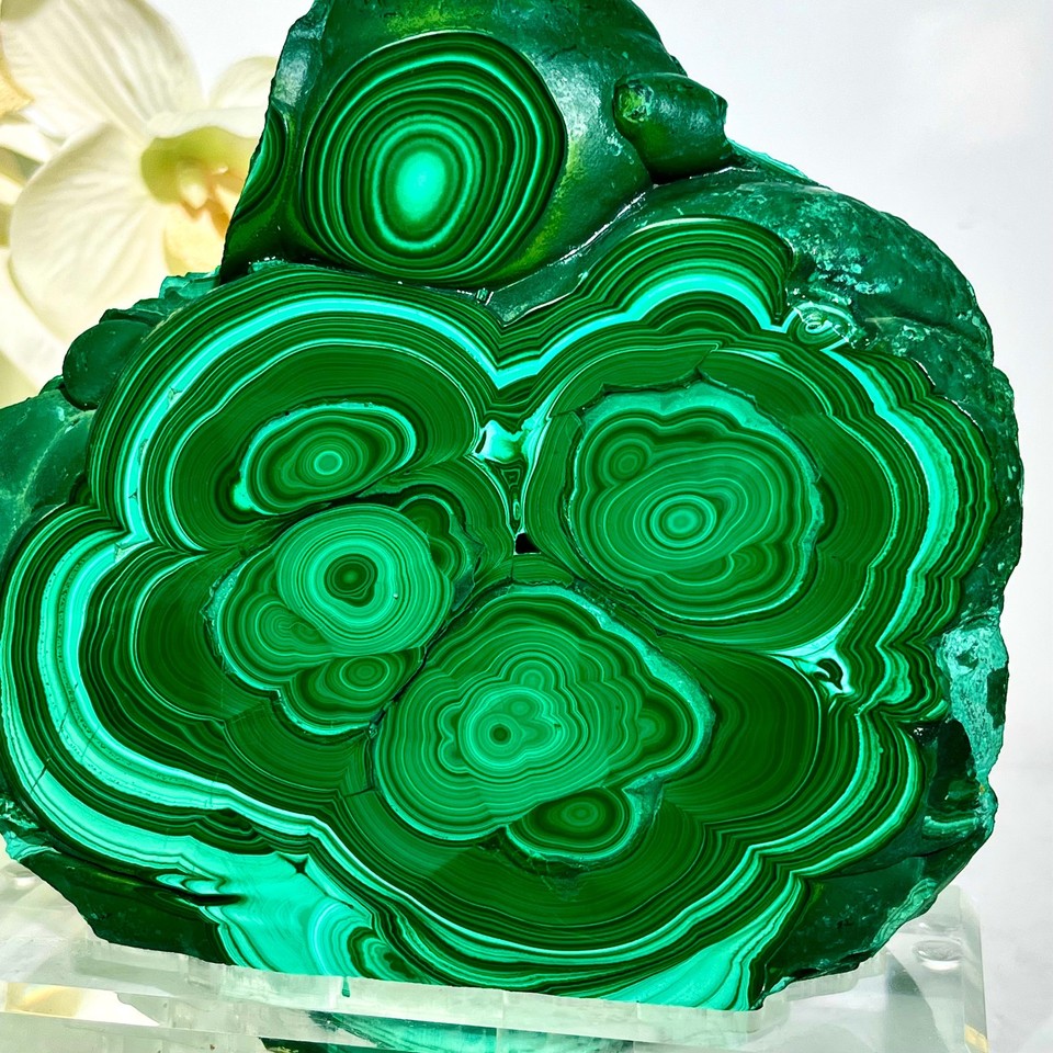 10.58LB Natural green malachite crystal block polished quartz pattern ...