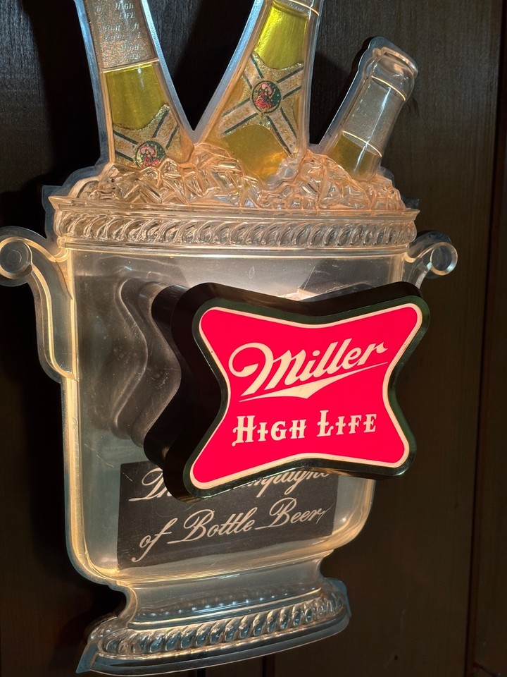 Vintage Miller High Life light up advertising ice bucket bar beer sign ...