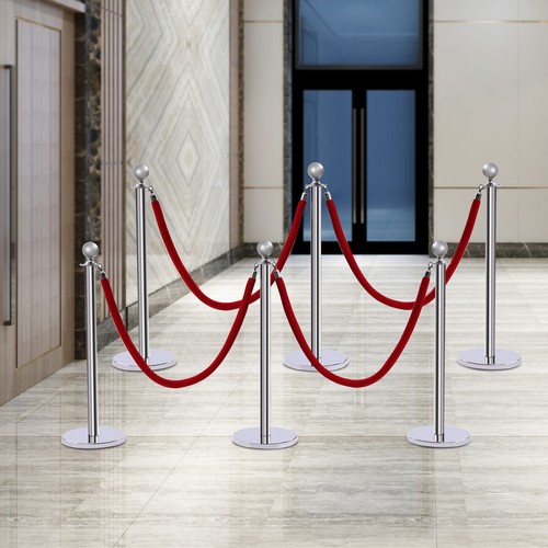 6PCS Stainless Steel Stanchion Post Set Queue Safety Crowd Control ...