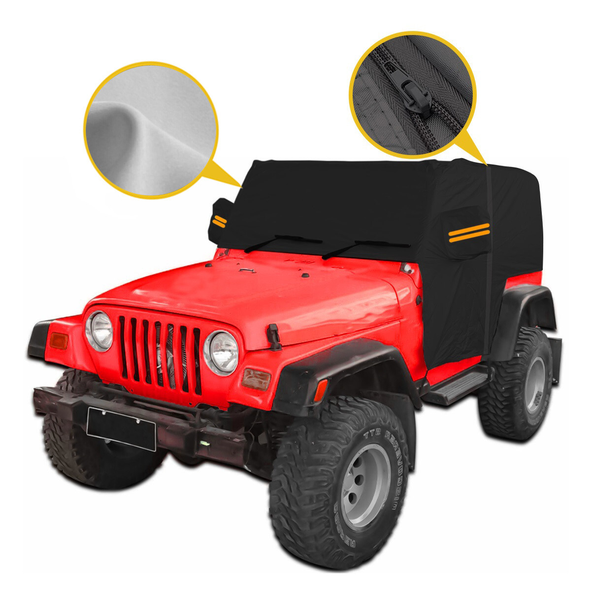 420D 6 Layer Black Car cover Waterproof For Jeep Wrangler CJ YJ TJ JK 2 ...