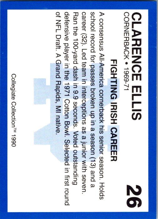 1990 Collegiate Collection Notre Dame #26 Clarence Ellis | eBay