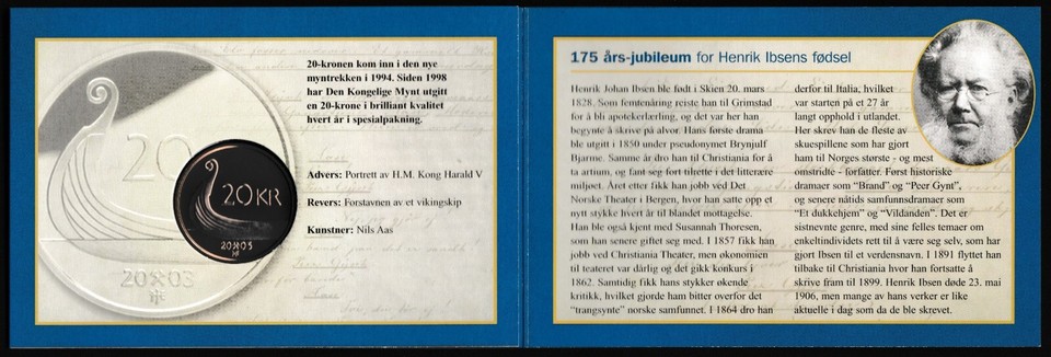 Norway 20 kroner 2003 King Harald V & Viking Ship BU in Special Blister ...