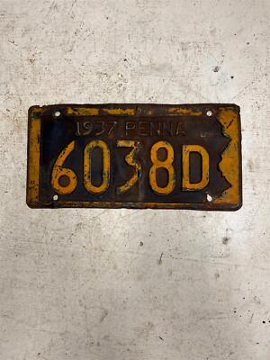 vtg 1937 Pennsylvania License plate Penna Ford Chevrolet Dodge 6038D | eBay