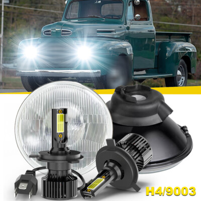 Pair 7" Inch Round LED Headlights Hi-Lo FOR Ford F1 1948 1949 1950 1951 ...