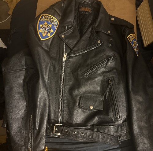 RETIRED OBSOLETE -CHP- 100% HEAVY Leather BLACK POLICE Jacket Size 52 ...