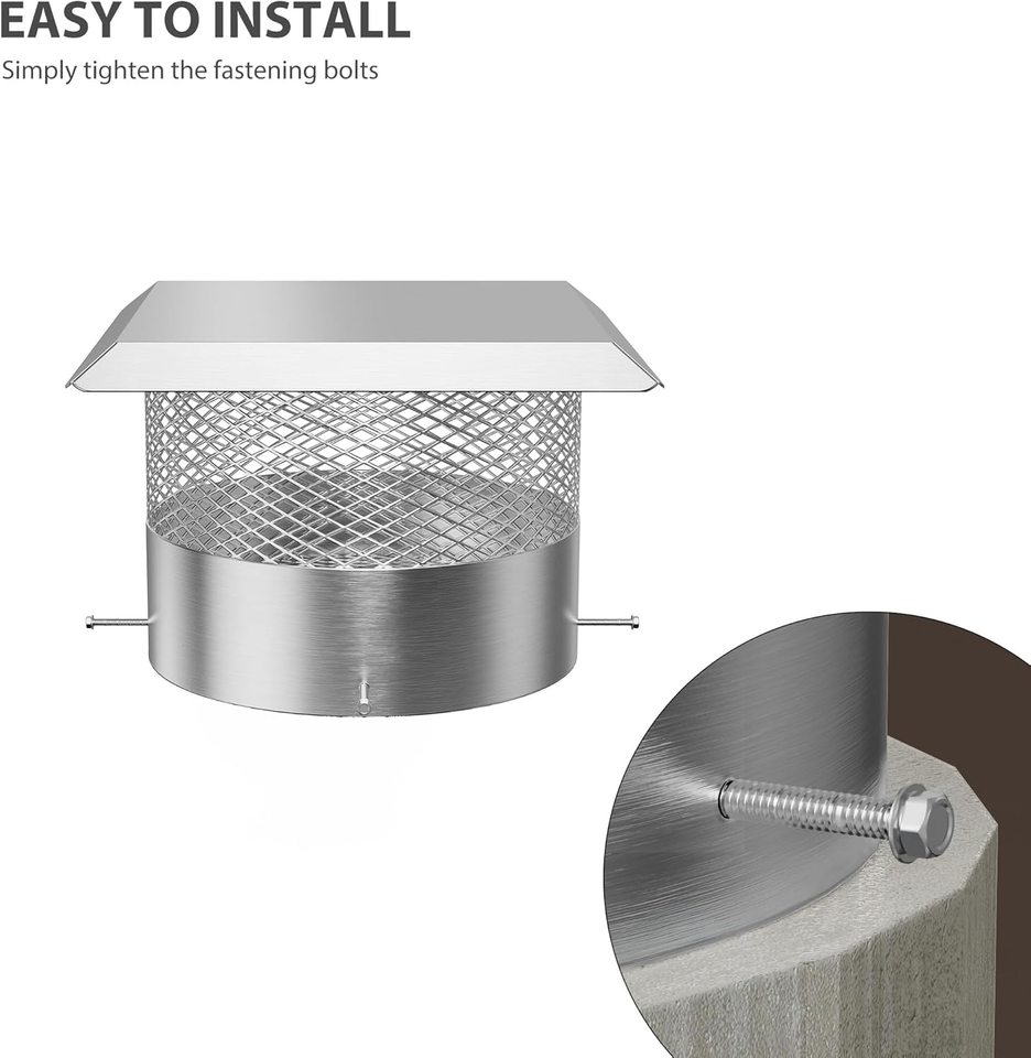 18 Inch Chimney Cap, Stainless Steel Chimney Cover with Screen, Heavy ...