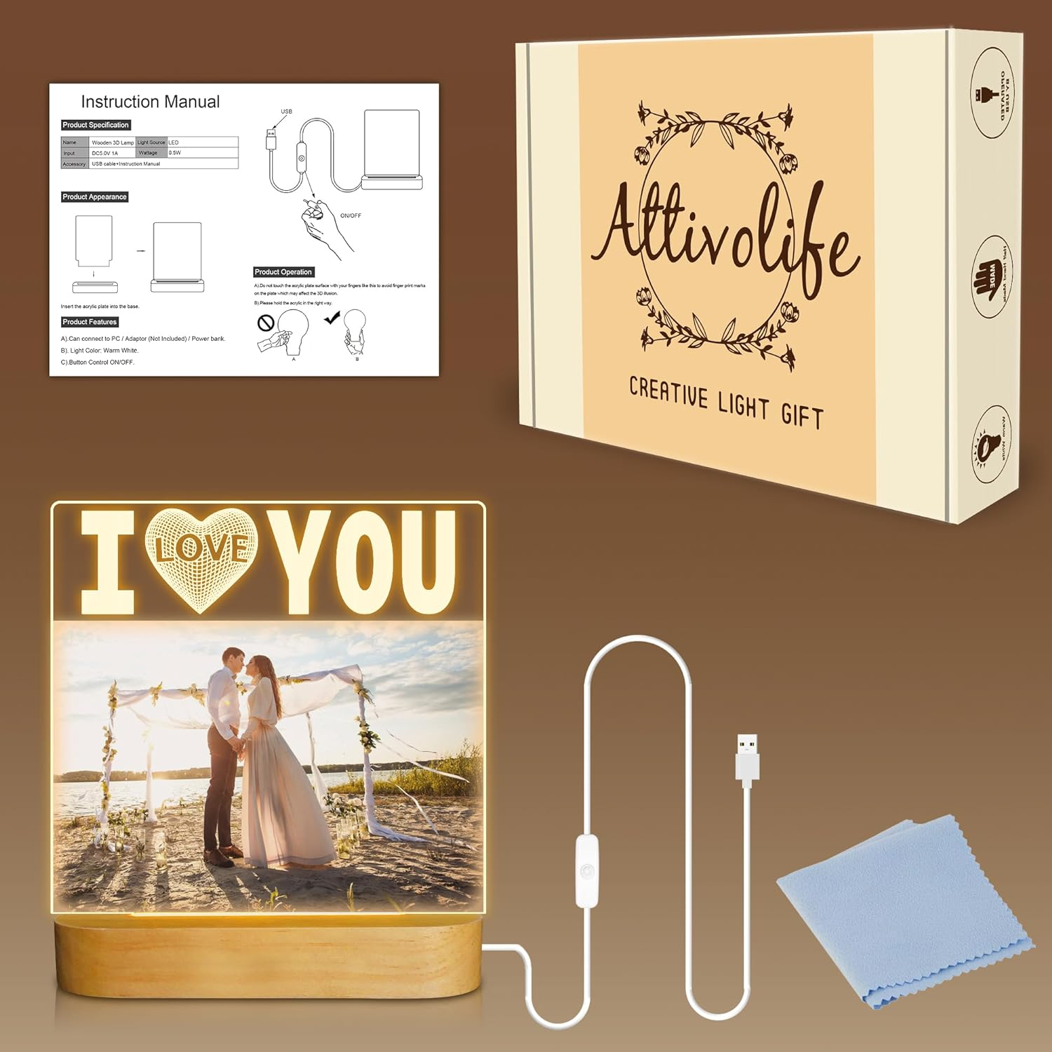 I Love You Picture Frame, Light up Acrylic Photo Frame with Warm Color ...