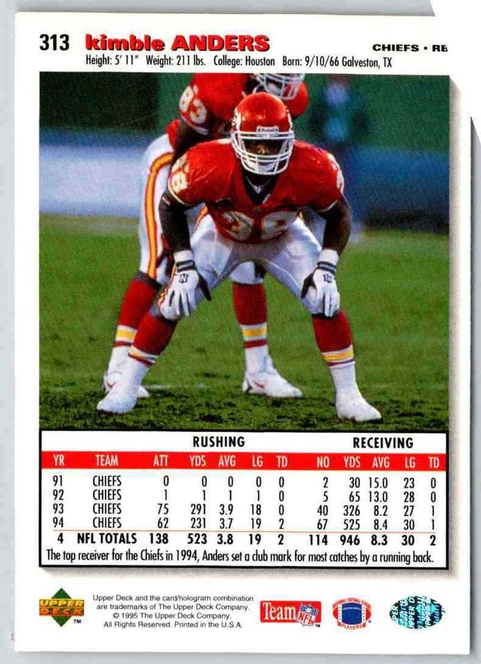 1995 Upper Deck Kimble Anders #313 Football Card | eBay