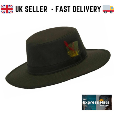 Wax Waterproof Fedora Bush Hat With Feather - 3 Sizes - FAST DELIVERY ...