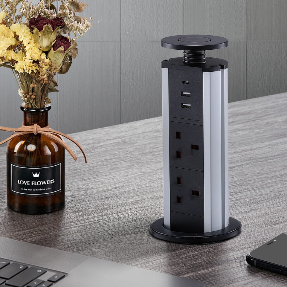 USB & Type C Pull Pop Up Socket Kitchen Worktop Sockets Plug Extension ...