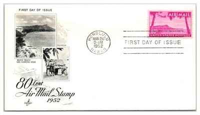 C46 Hawaii Diamond Head 1952 Airmail FDC Artcraft Cachet Unaddressed ...