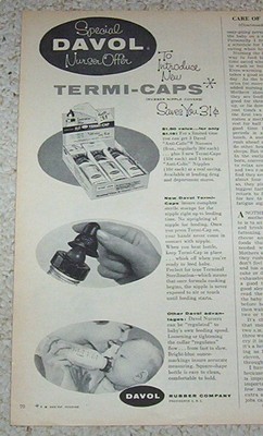 1954 advertising - Davol Rubber Co. Nurser baby bottle caps OLD PRINT ...