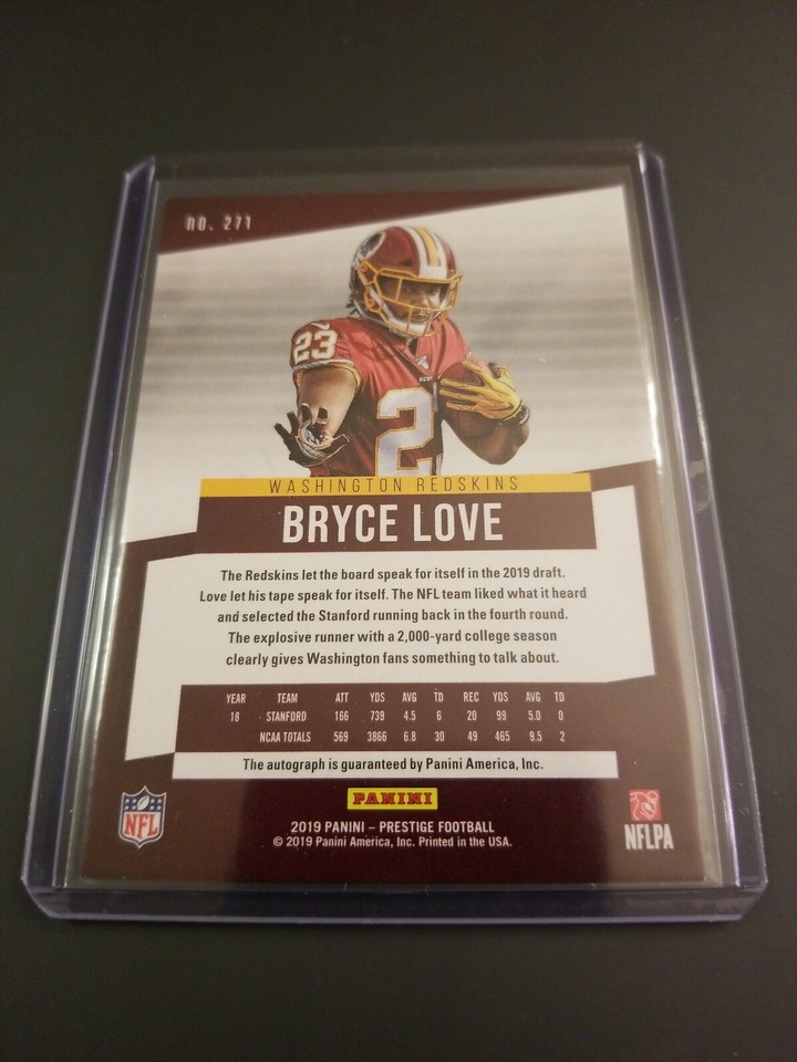 2019 Panini Prestige BRYCE LOVE XTRA POINTS RC #271 AUTO REDSKINS ...