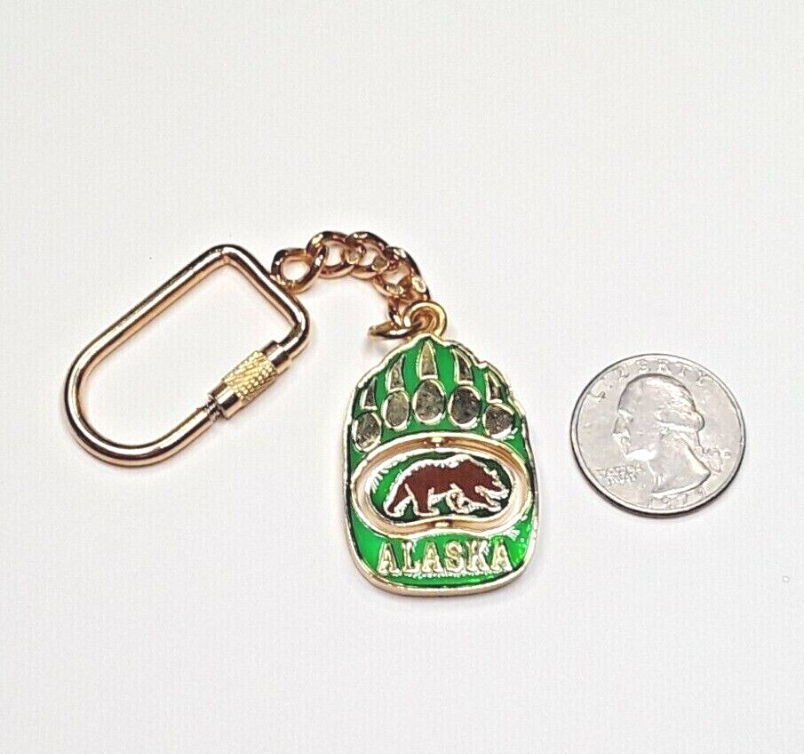 Alaska Grizzly Bear Paw Green Gold Tone Souvenir Spinner Keyring ...