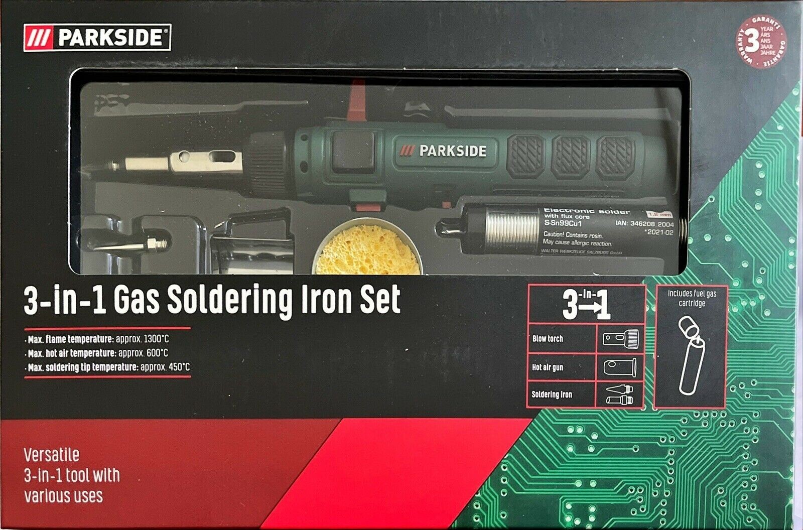 Parkside 3 In1 Cordless Gas Soldering Iron Set/kit Refill Hot Air Gun ...